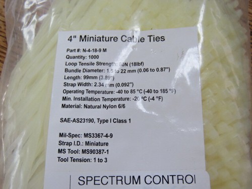 MIL-SPEC MS3367-4-9 Qty of 1000 per Lot Cable tie - Plastic material ...