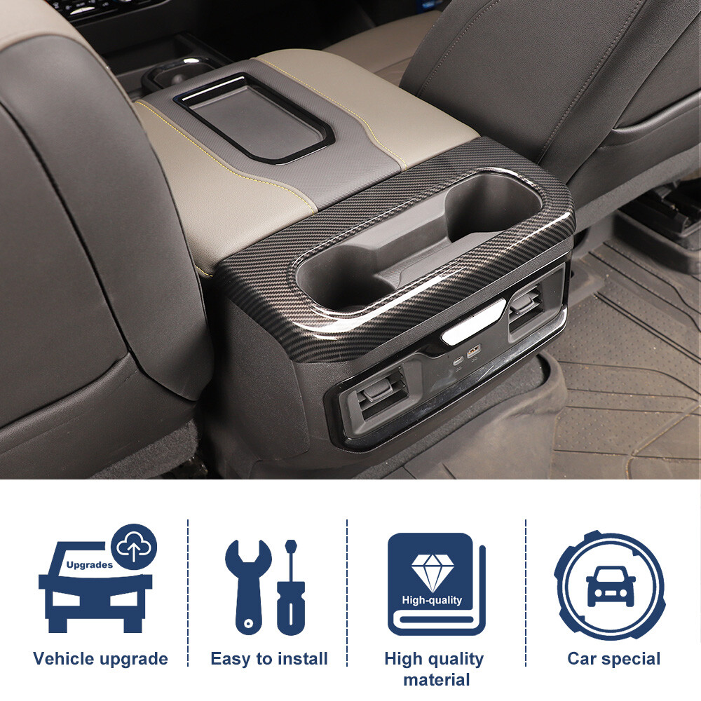 Armrest Box Rear Cup Holder Cover Trim For Chevy Silverado 2019+ Carbon ...