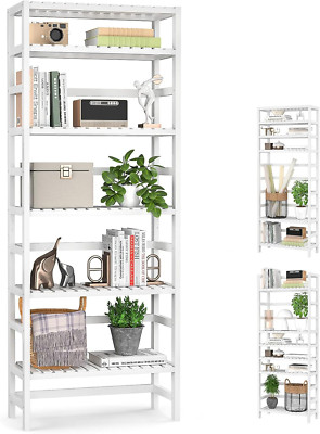 6-Tier Bamboo Bookshelves and Bookcases, Adjustable 63.4”Tall Shallow ...