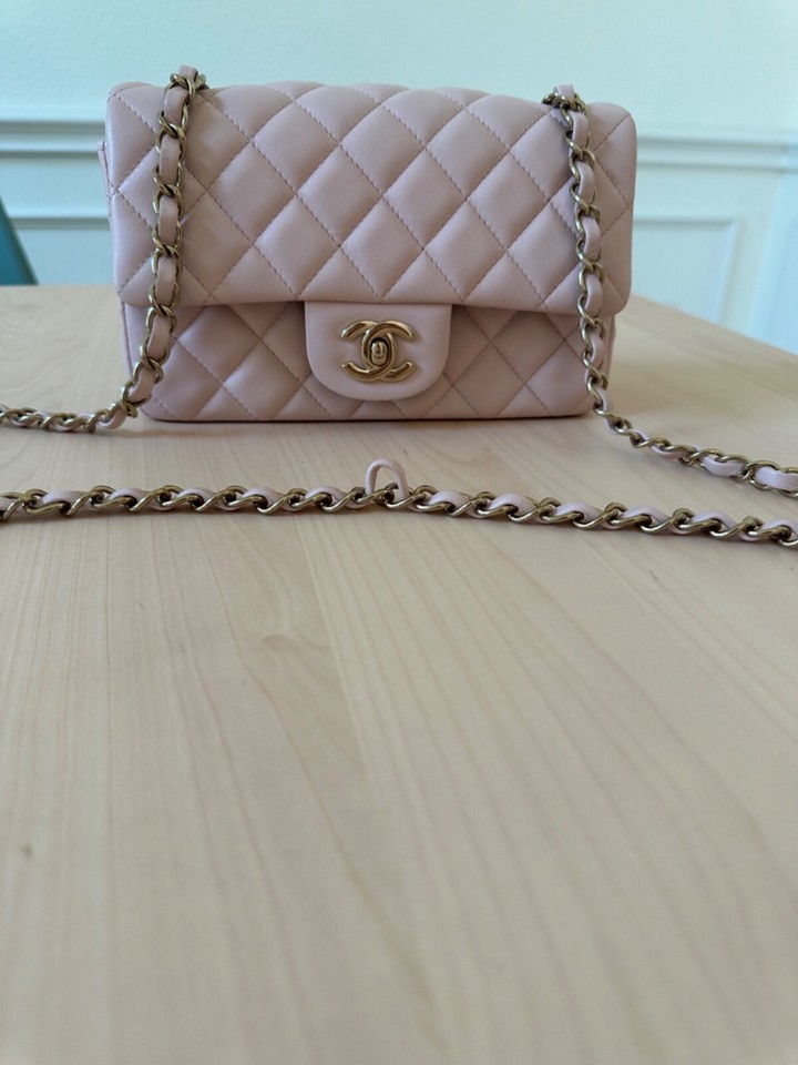 New 24S Chanel Light Pink Classic Mini Flap Bag Handbag 2024 Rare Gold ...
