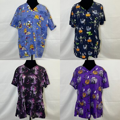 Lots of 3 XL Halloween Scrub Tops Disney Villains Maleficent Sloths ...