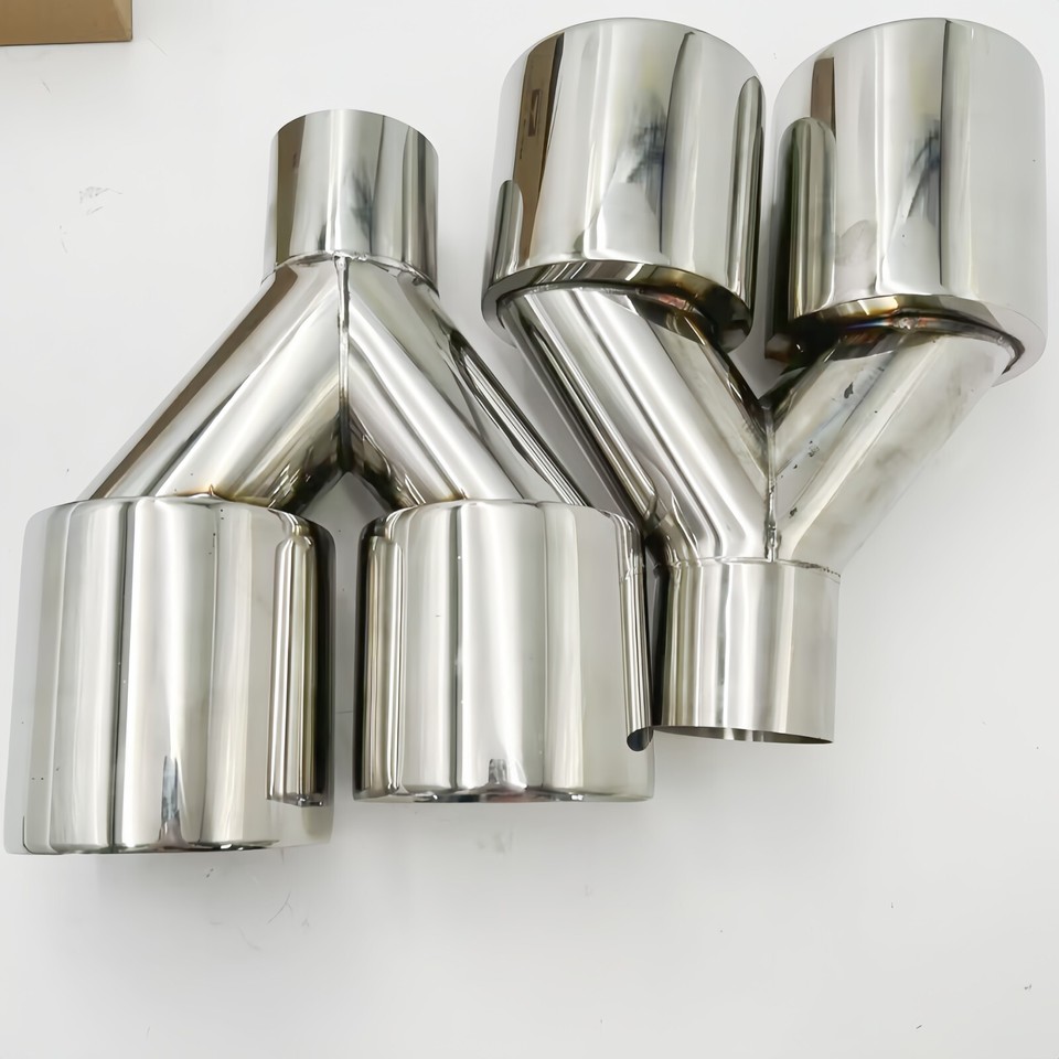 QUAD 4" OUTLETS STAINLESS EXHAUST TIP 2.5" INLET STAGGERED DOUBLE WALL ...