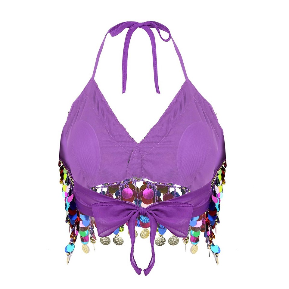 Womens Sequin Halter Salsa Belly Dance Bra Tops Party Club Wear Costume ...