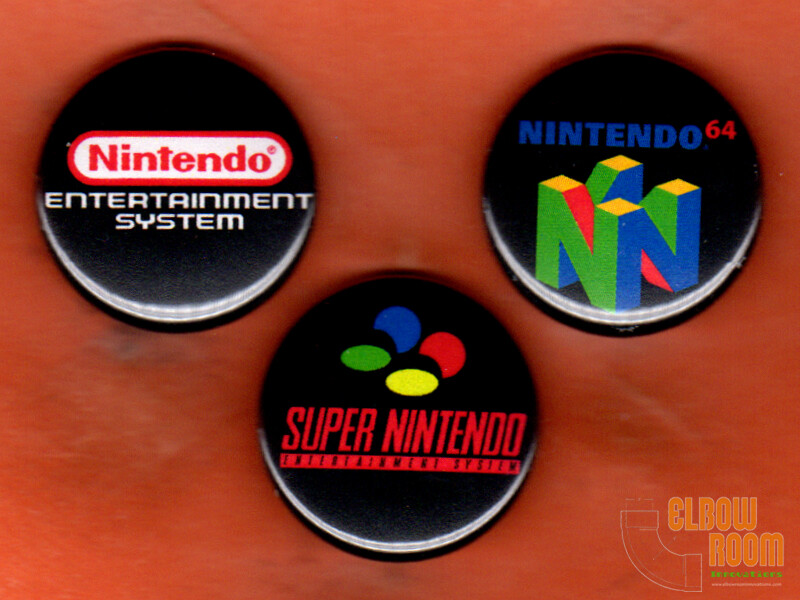 Set of three 1" Nintendo console logos pinback buttons pins NES SNES ...