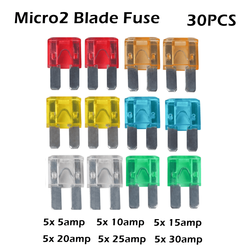 30pcs Micro2 Blade Fuse Kit 5Amp 10Amp 15Amp 20Amp 25Amp 30Amp Fuses ...