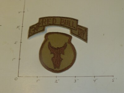 34 Infantry Div middle east made desert fabric patch w/ RED BULL tab ...