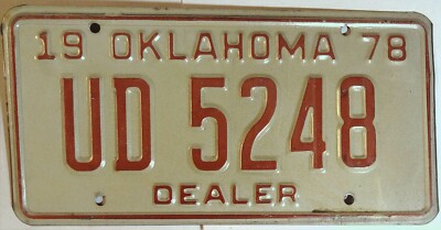 Oklahoma OK License Plate Tag 1978 Vintage Auto Dealer #UD 5248 C | eBay