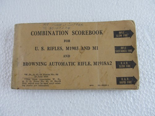 Combination Score Book for US Rifles M1903 & M1 & Browning Automatic ...