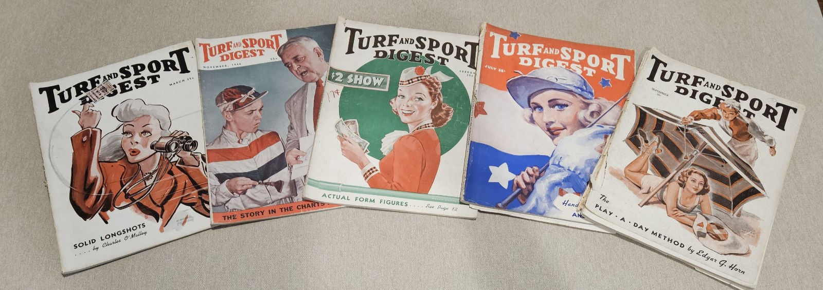 Lot of 5 1930-40s Turf & Sport Digest Magazines, Seabiscuit, Armed, War ...
