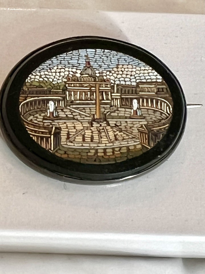 Antique Italian Micro Mosaic Sterling Silver Vatican City Pin Brooch ...
