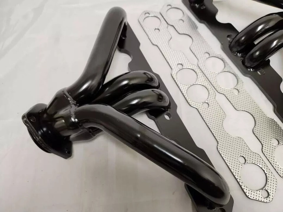 Small Block Chevy Black Painted Tight Fit Exhaust Headers Angle Plug ...