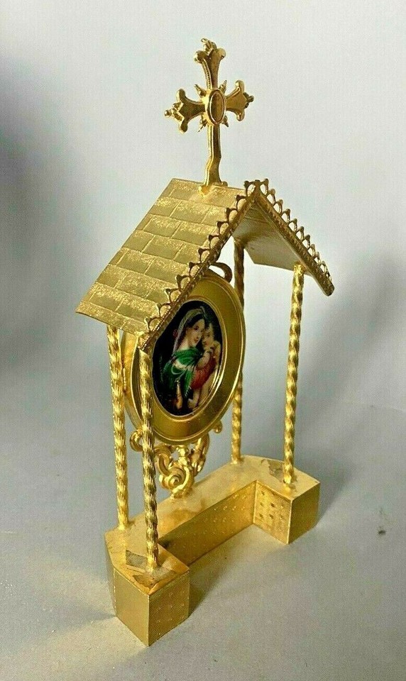 VINTAGE ANTIQUE PORCELAIN PORTRAIT PAINTING GILT FRAME RELIQUARY ICON ...