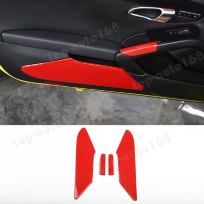 ABS Red Indoor Door Storage Box Cover Trim 4PC For Porsche 2017-2023 ...
