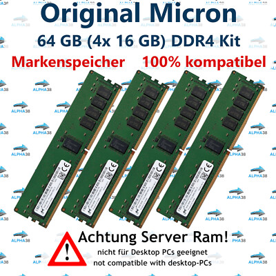64 GB (4x 16 GB) RDIMM ECC DDR4-2666 HP HPE StoreEasy 1660 1860 Server ...