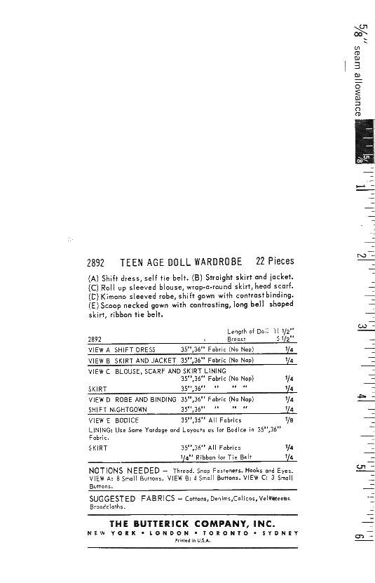 Vintage Butterick 2892- Barbie Doll Sewing Pattern - barbie,midge,kay ...