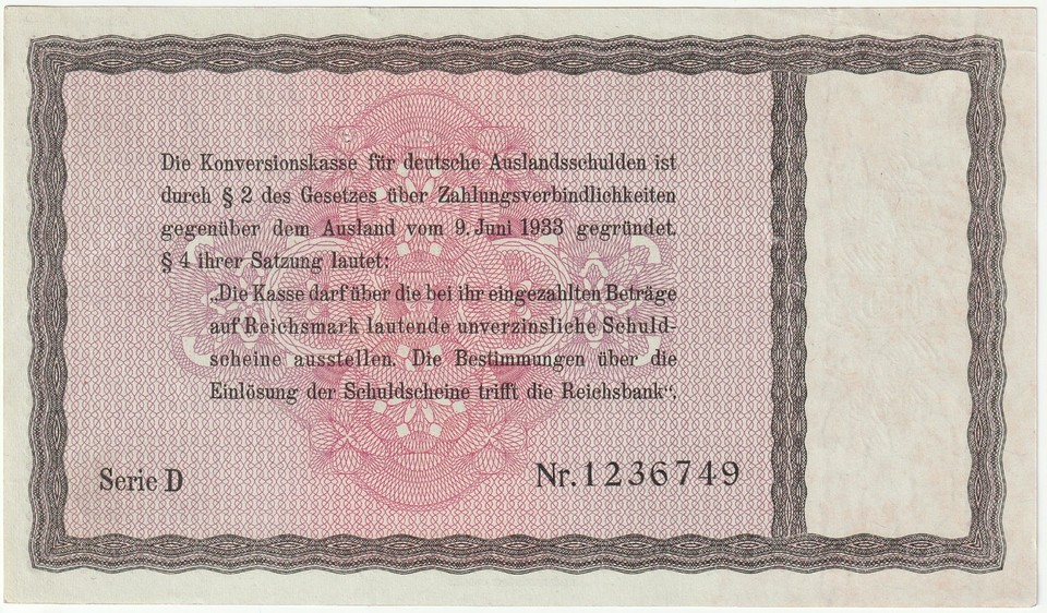 Germany Thrd Reich 10 Reichsmark Banknote 1933 Conversion Note ChAU-55 ...
