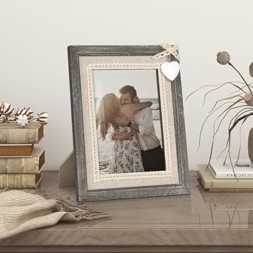 Picture Frame with White Heart Wood Rustic Distressed Frames 5x7 Single ...