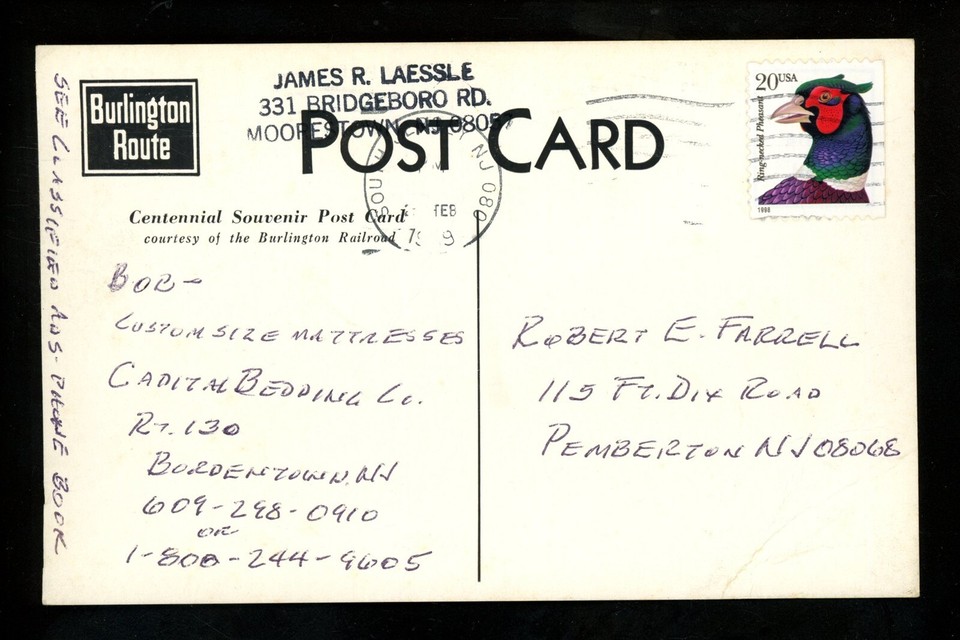 Train Railroad postcard Burlington Route Moorestown New Jersey NJ Mail ...