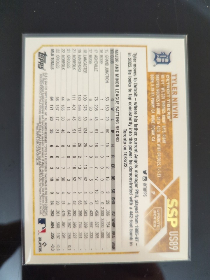 2023 Topps Update Gold Mirror Variation US89 TYLER NEVIN - Detroit ...