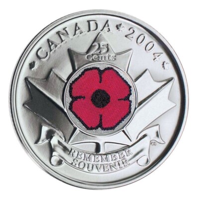 2004 Canada Remembrance Day Quarter Poppy 25-Cents - UNC From Mint Roll ...