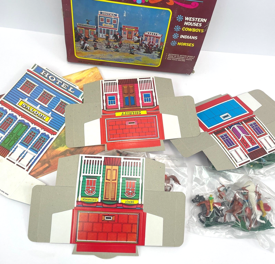 Vintage Western Town Play Set Cowboys Indians Horses Timpo Swoppet ...