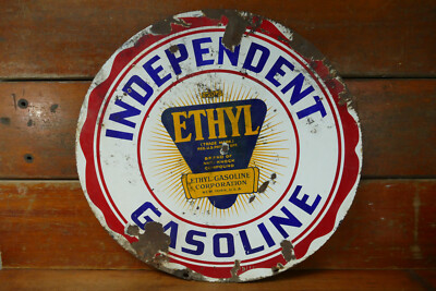 Vintage Original Independent ETHYL Gasoline Double Sided Porcelain Sign ...