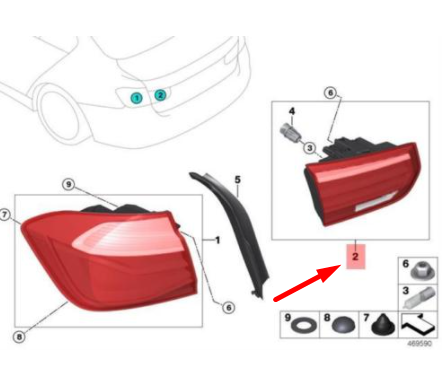 BMW 5 G30 Rear Left Side Inner Taillight 63218493815 8493815 Genuine ...