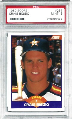 CRAIG BIGGIO Astros Rookie Card Hall of Famer 1989 Score #237 (027) PSA ...