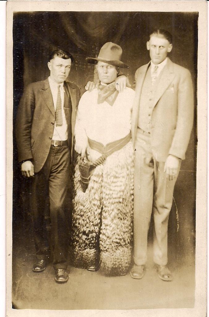 Shaggy Hair Wooly Chaps Pistol Cowboy Flanked By Suit Tie Men Photo ...