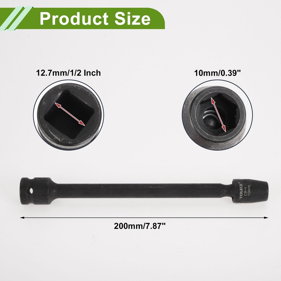 Universal 1/2 Inch Drive Impact Socket 10mm 6 Point 200mm CR-V Black 1 ...