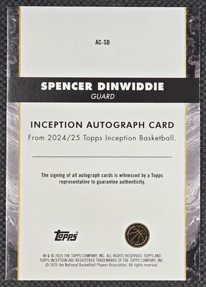 Auto! Spencer Dinwiddie Topps Inception #AC-SD - Charlotte Hornets | eBay