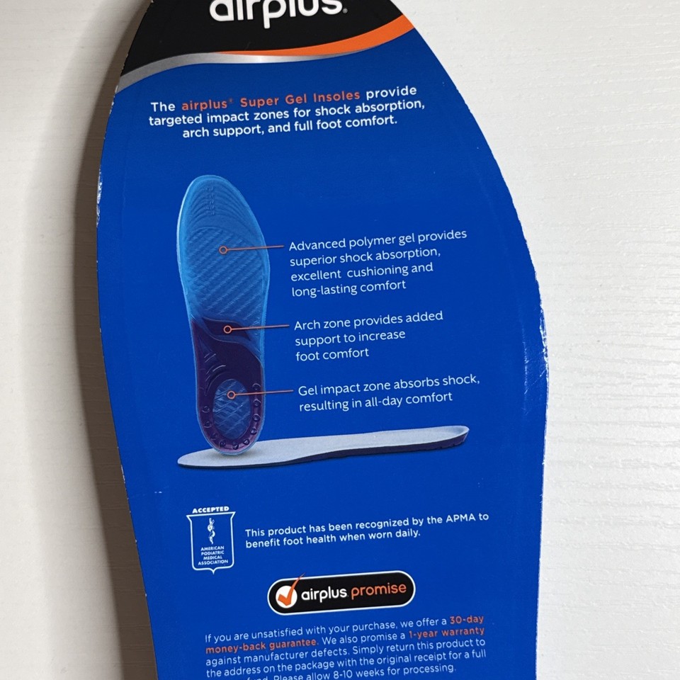 Airplus Super Gel Cushion Insole for Men’s Shoe Sizes 8-14 | eBay