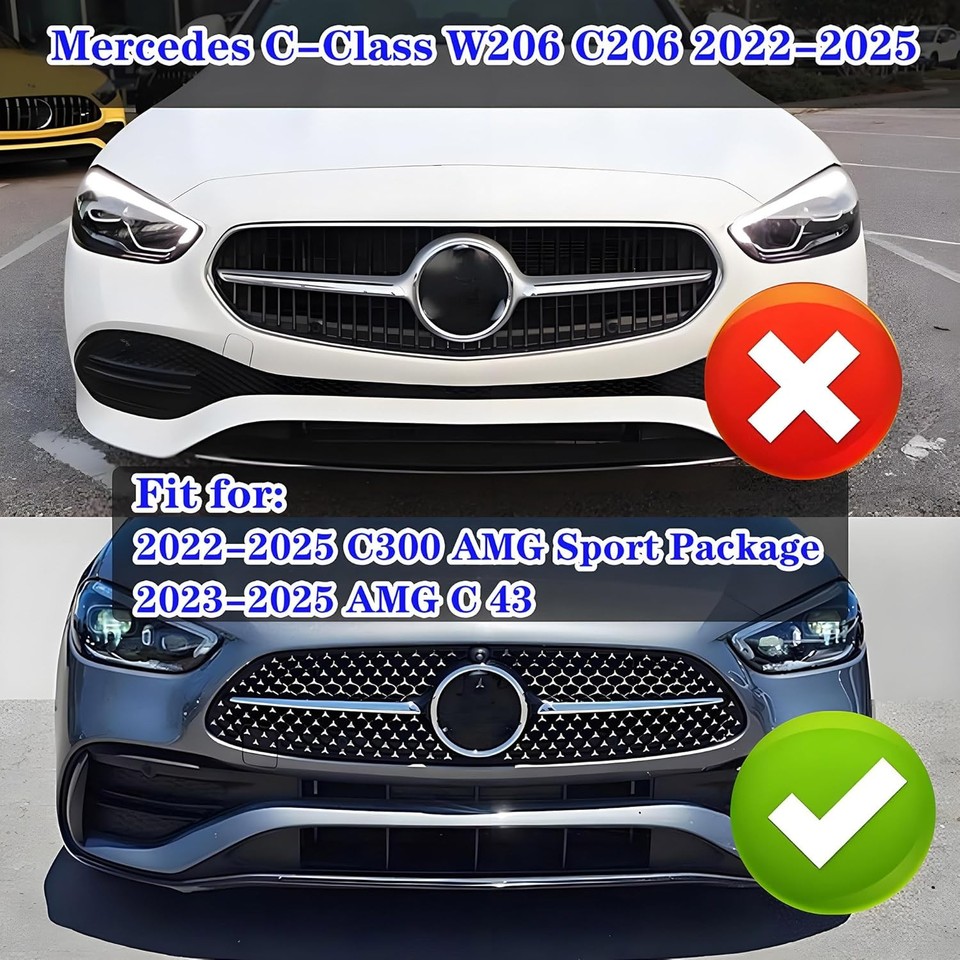For 2022-2025 Mercedes C200 C300 AMG Line / C43 W206 Chrome Diamond ...