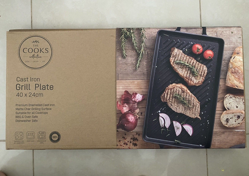 The Cooks Collective LARGE CAST IRON GRILL PLATE 40 x 24cm ALL COOKTOPS ...