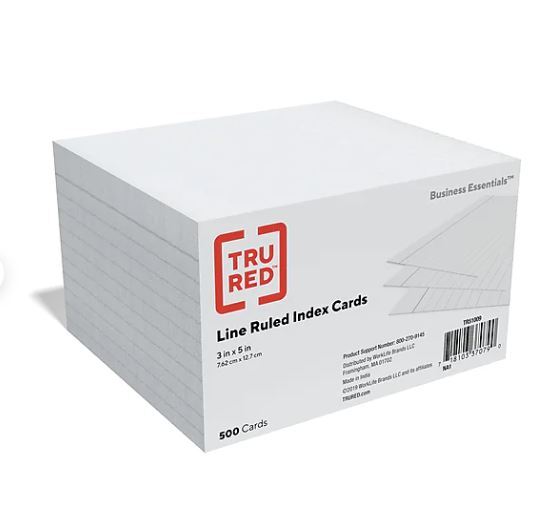 New ! 4 X 500 PK TRU RED 3" x 5" Index Cards, Lined, White (TR51009) | eBay