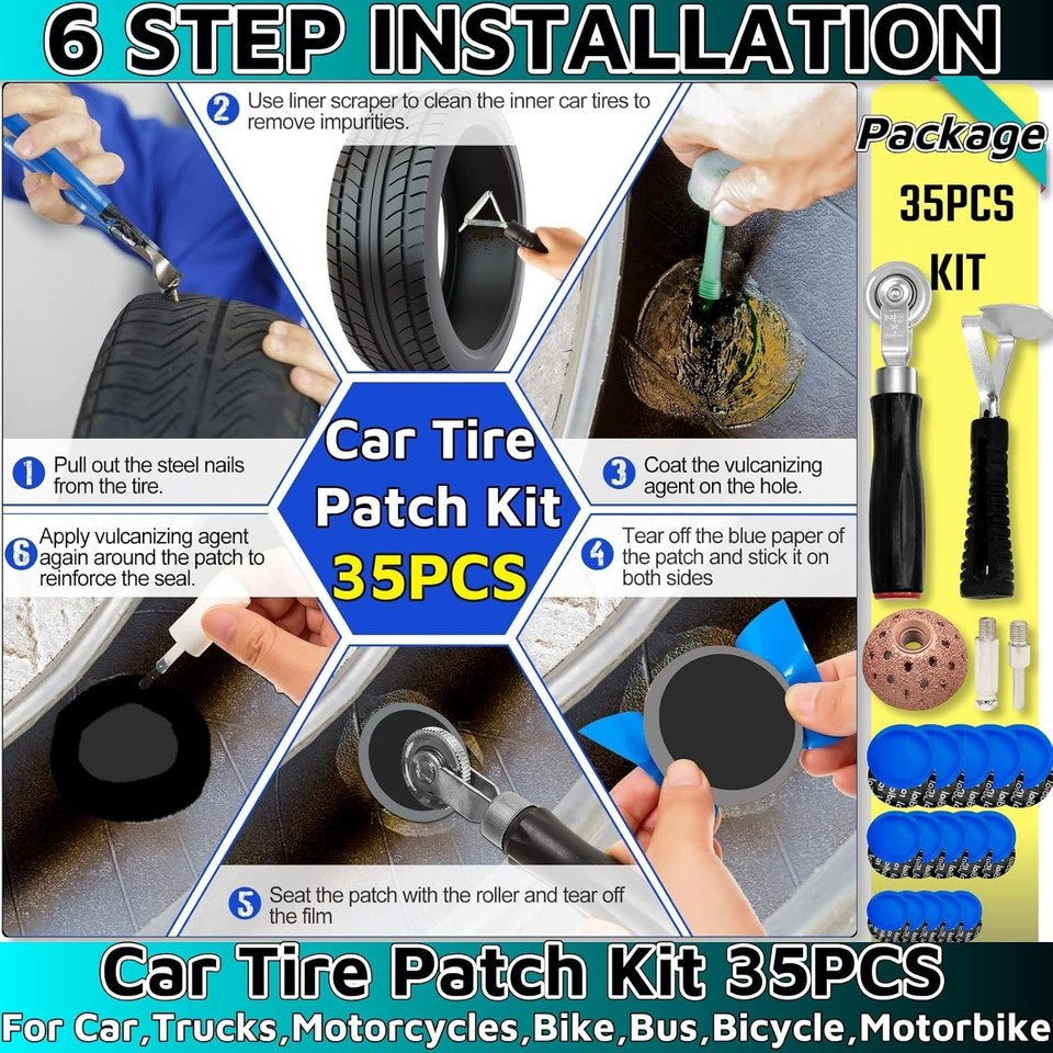 35PCS Flat Tire Repair Kit Car Patch Heavy Duty Tool... | eBay