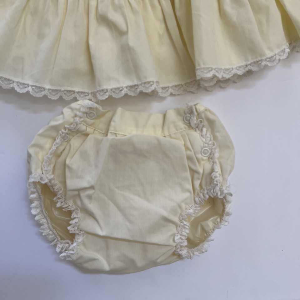 Vintage Bryan Girls Dress Ruffles Lace With Diaper Cover Bonnet Yellow ...