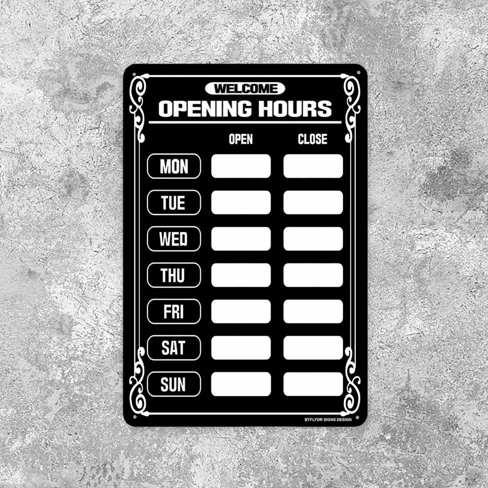 Opening Hours Sign, Aluminum Business Hours Tin Metal Signs Operation ...