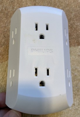 Philips 6 Outlet Wall Plug Adapter Power Strip With Extra Wide Spaced ...
