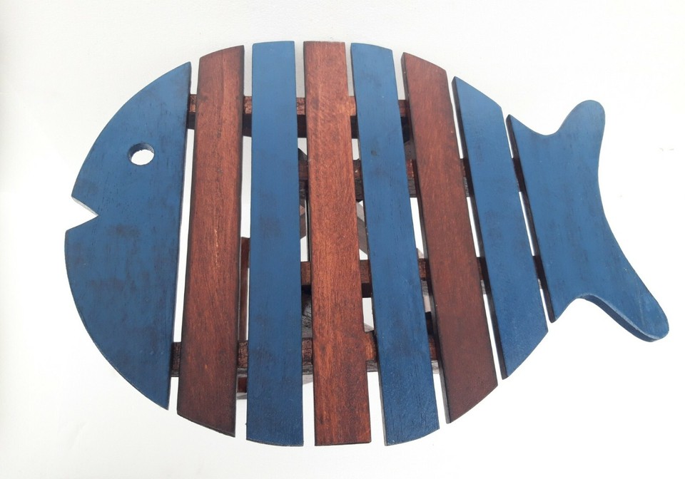 Folding Rustic Fish Table Blue & Dark Wood Shabby chic Folding Fish ...