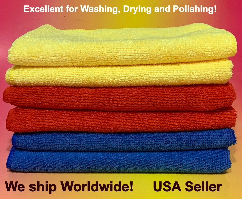 9 Red Yellow Blue MICROFIBER CLEANING WASH CLOTH TOWEL 16x16 CAR GLASS ...