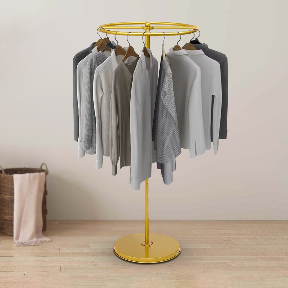 Gold Rotatable Round Garment Rack Floor-Standing Display Clothes Shelf ...