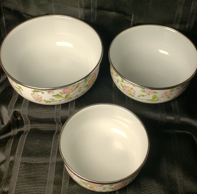Kobe Kitchen Enamel (3) Mixing Nesting Bowls blueberries Vtg Pattern No ...