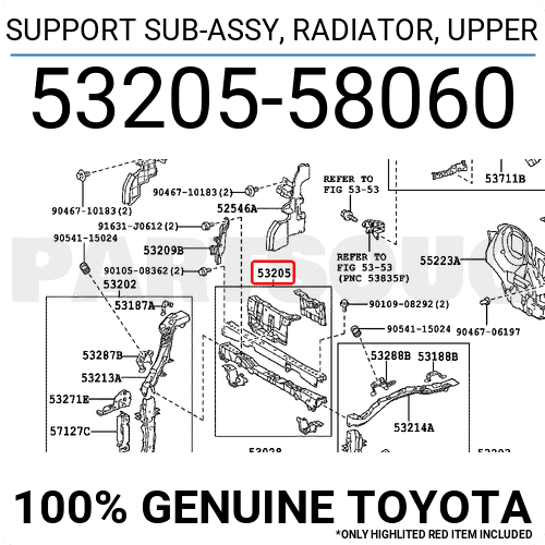 5320558060 Genuine Toyota SUPPORT SUB-ASSY, RADIATOR, UPPER 53205-58060 ...