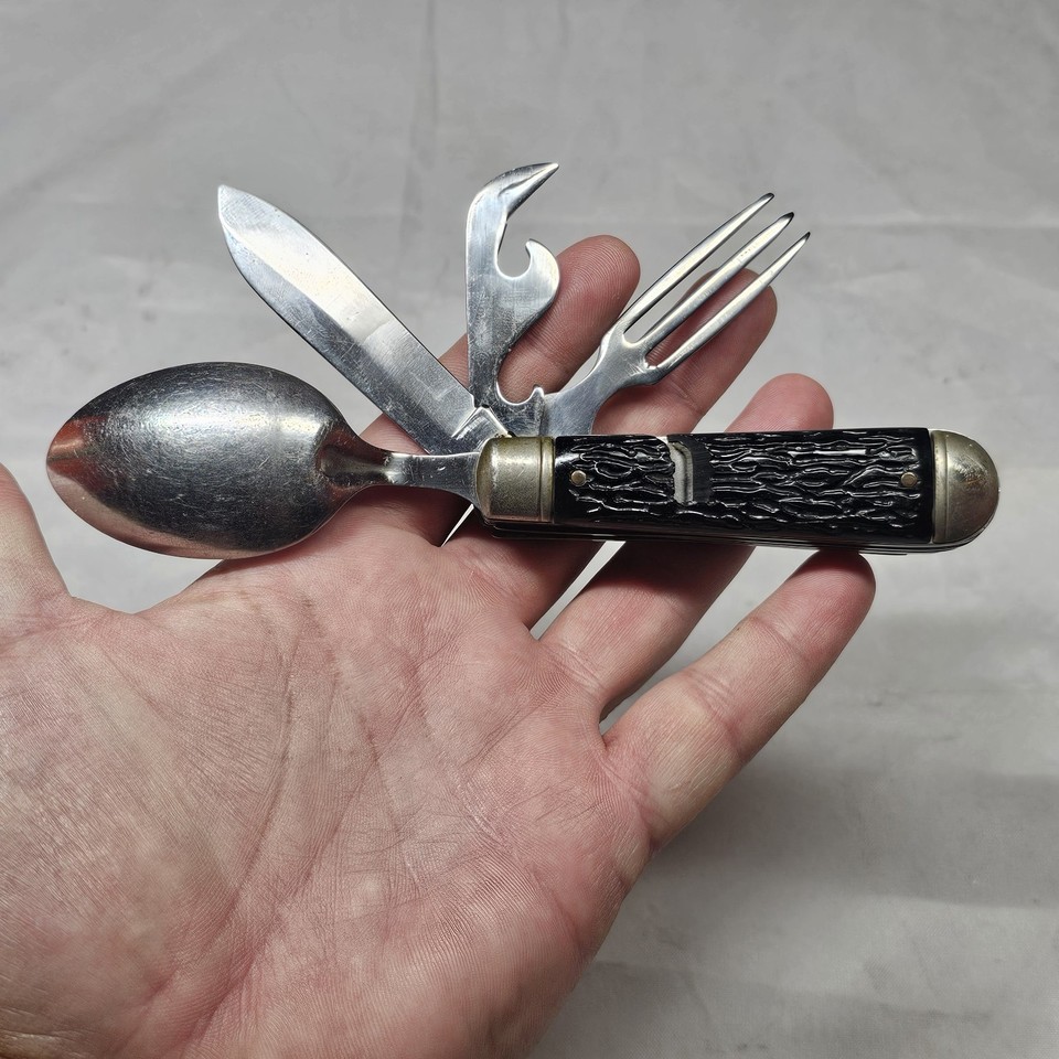 Vintage Colonial Prov USA Hobo Camp Knife w/ Spoon Fork Can Opener ...