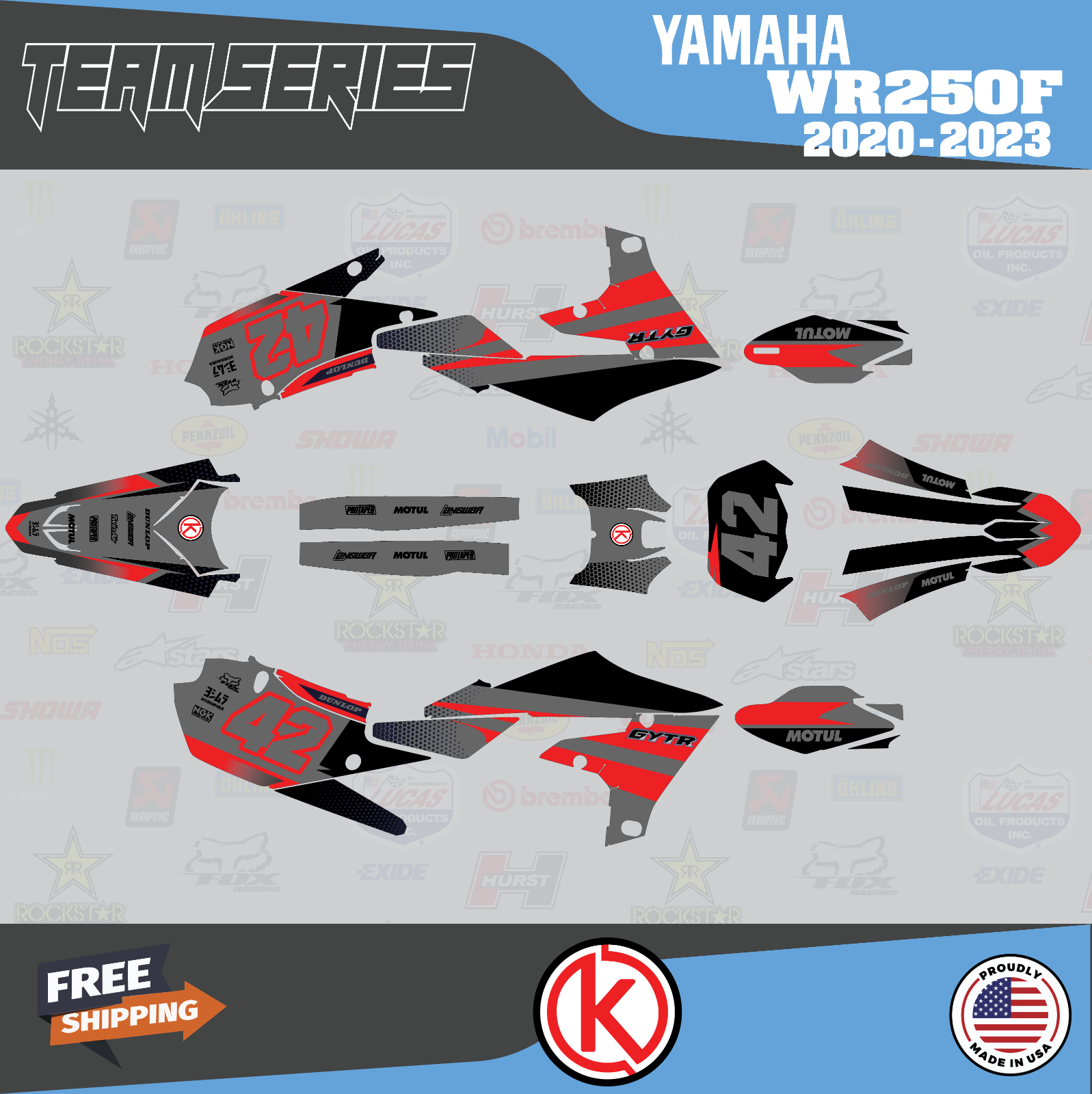 Graphics Kit for Yamaha WR250F 2020 2021 2022 2023 Team Series - Grey ...