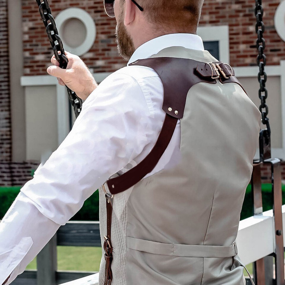 Brown Vintage Leather Suspenders Braces Shoulder Strap Belt Harness for Men O6M3 | eBay