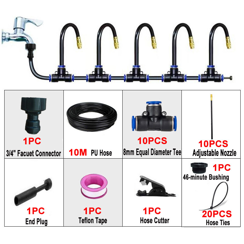 5M-20M Misting System Kit Adjustable Automatic Misting Watering Garden ...