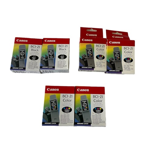 Cannon BCI-21 Ink Cartridge Lot of 6 Includes 2 Black & 4 Color ...