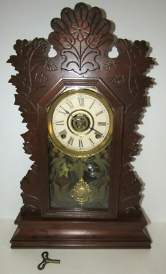 Antique Gilbert Kitchen Mantel Clock With Alarm 8-Day, Time/Strike, Key ...